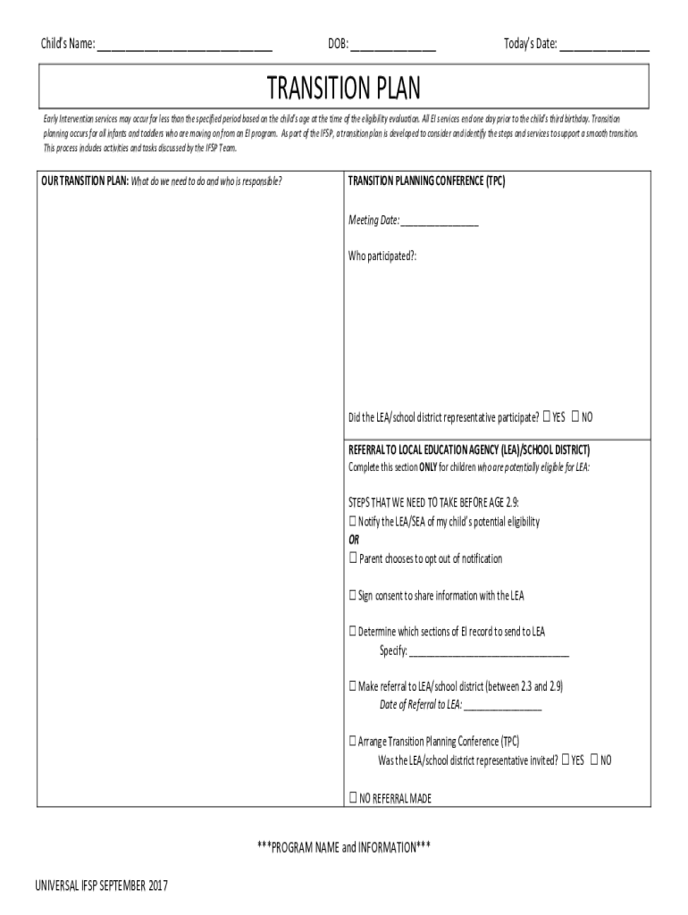 Fillable Online TRANSITION PLAN Fax Email Print - pdfFiller