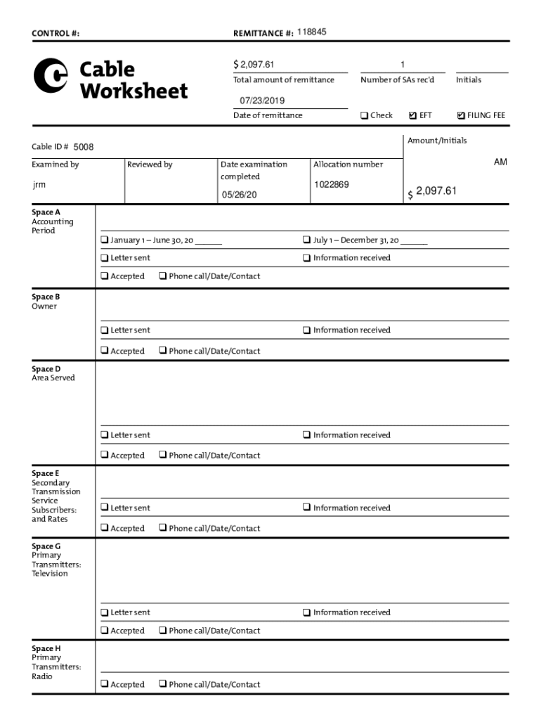 Fillable Online 5 Cable Worksheet Fax Email Print - pdfFiller