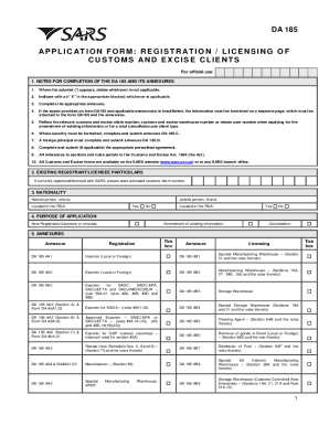 Fillable Online www.sars.gov.zawp-contentuploadsDA 185 APPLICATION FORM ...