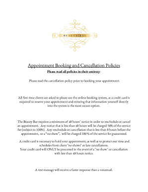 Fillable Online The Better Appointment Cancellation PolicySample ...