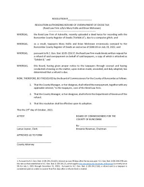 Fillable Online RESOLUTION AUTHORIZING REFUND OF OVERPAYMENT OF EXCISE ...