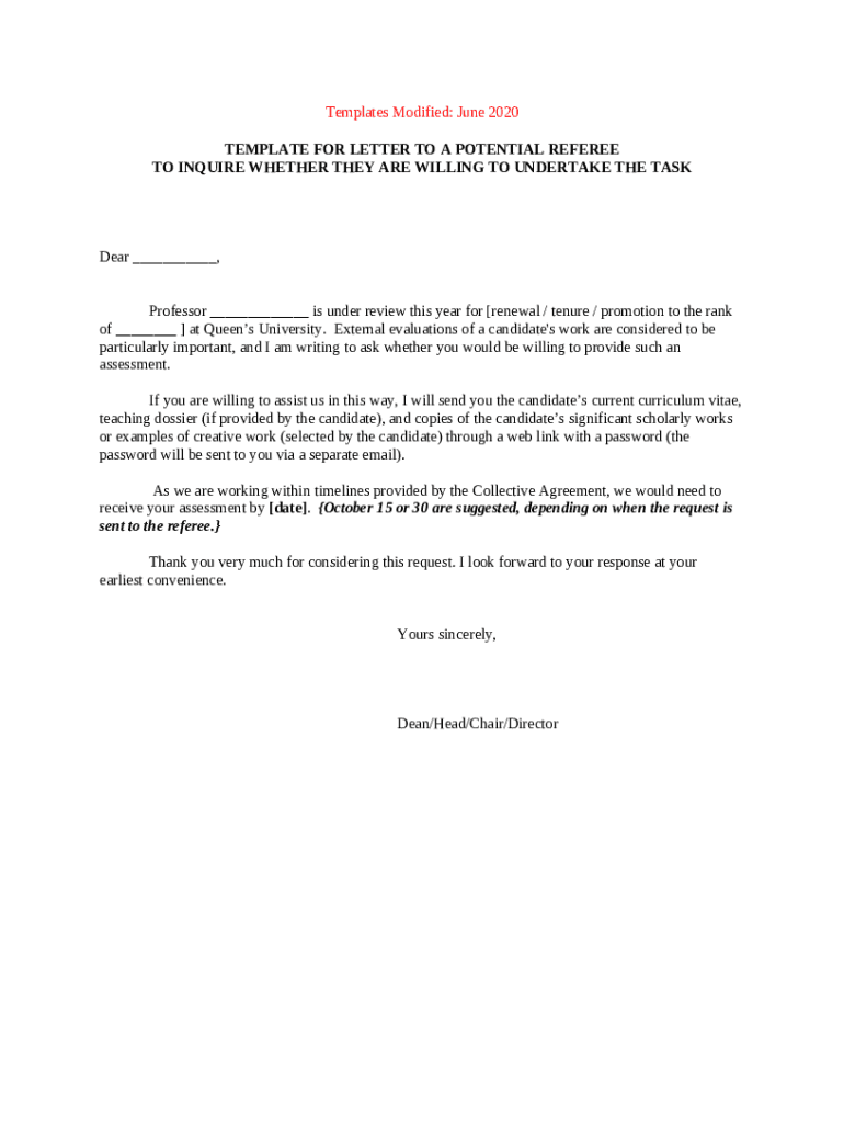 TEMPLATE FOR LETTER TO EXTERNAL REFEREES CONCERNING RENEWAL OF ...
