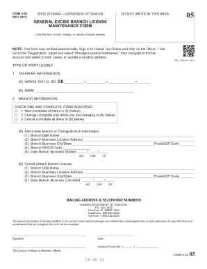Fillable Online Form G50 Rev. 2021General Excise Branch License ...