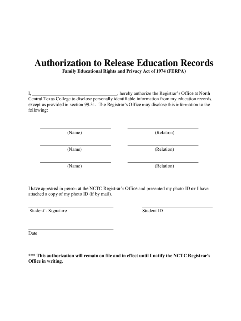 Fillable Online studentaffairs.unt.edudean-of-studentspoliciesAuthorization to Release ...