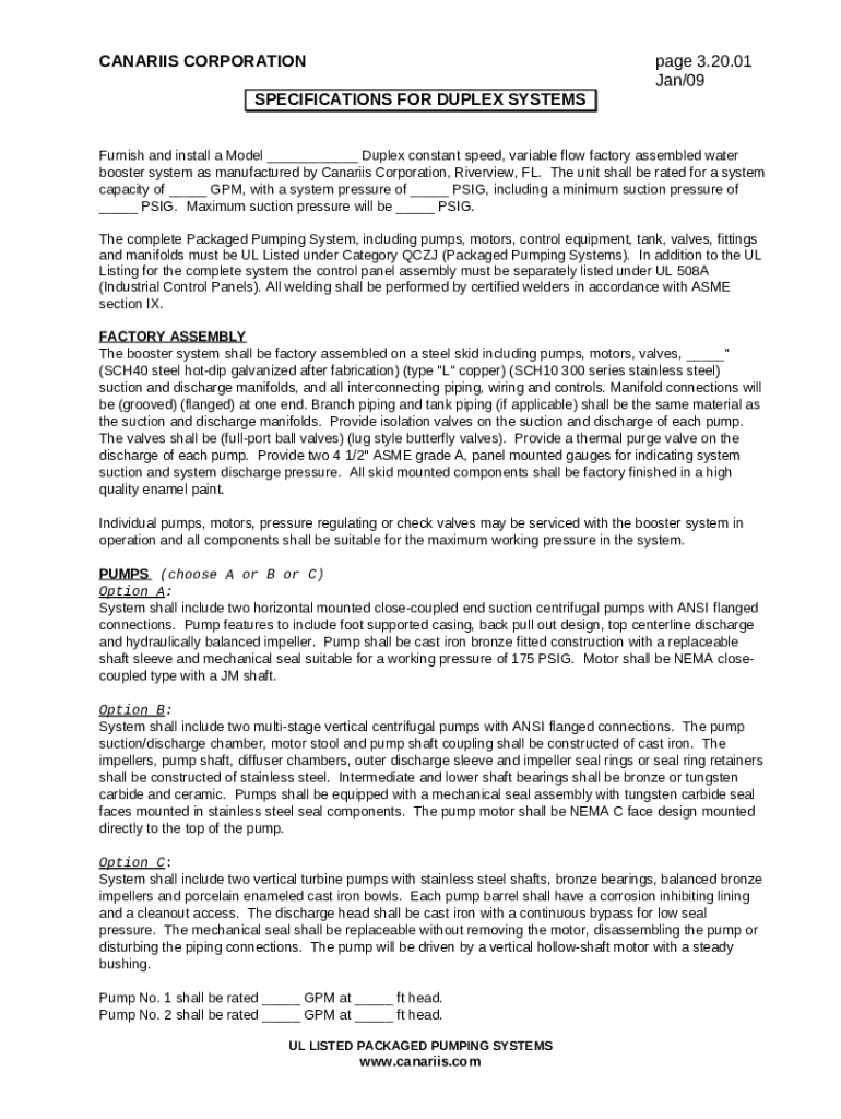 SPECIFICATIONS FOR TRIPLEX SYSTEMS. Plumbing Catalog Doc Template ...