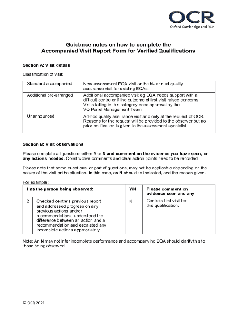 Fillable Online Guidance notes on how to complete the Accompanied Visit ...