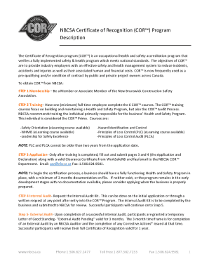 Fillable Online COR Program - Construction SafetyCOR (Certificate of ...