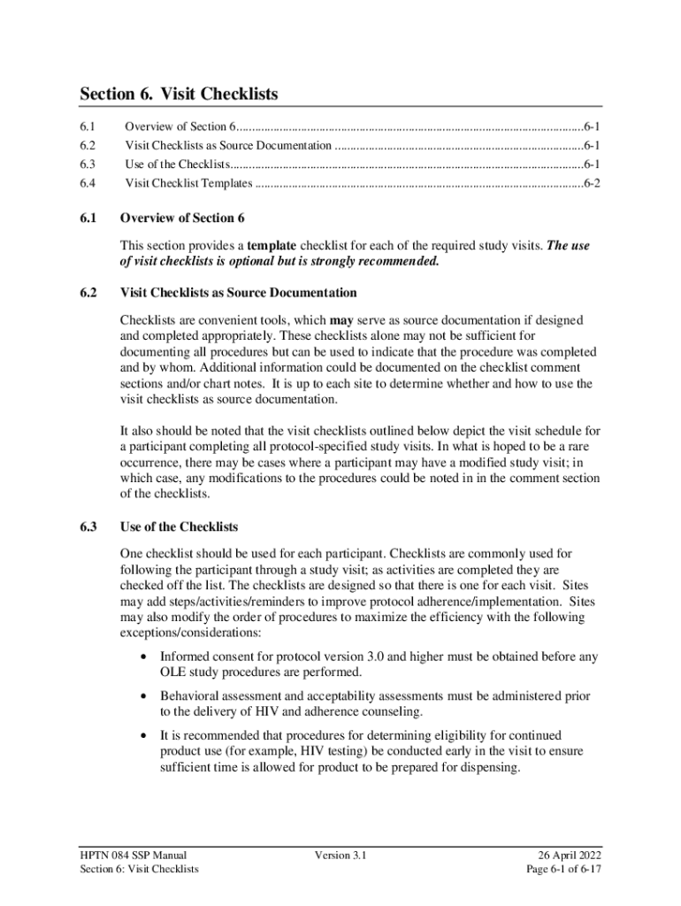Fillable Online 1library.netdocumentyr257ejj-visit-checklists6. Visit Checklists. 6.1 Overview ...