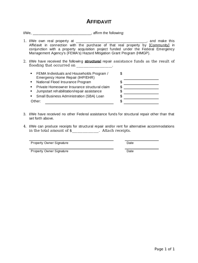 Affidavit (Model). FEMA Property Acquisition Handbook Doc Template ...