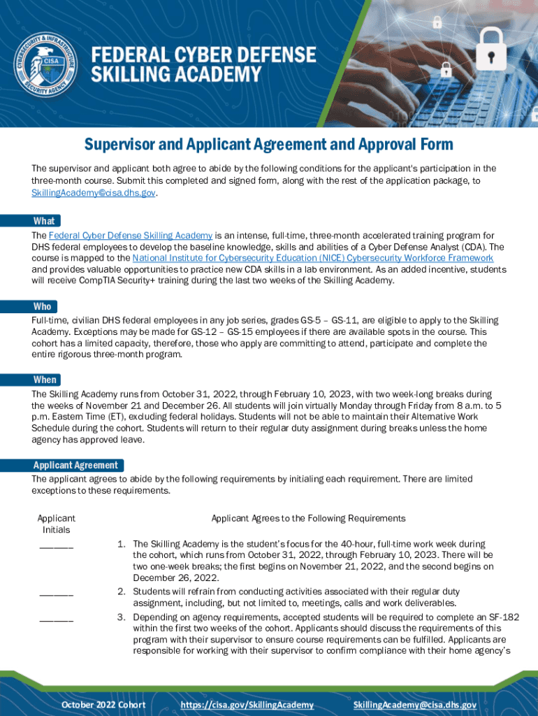 Fillable Online Supervisor and Applicant Agreement and Approval Form ...