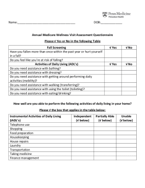 Fillable Online MEDICARE WELLNESS VISIT ASSESSMENT *U3436* - UW ...