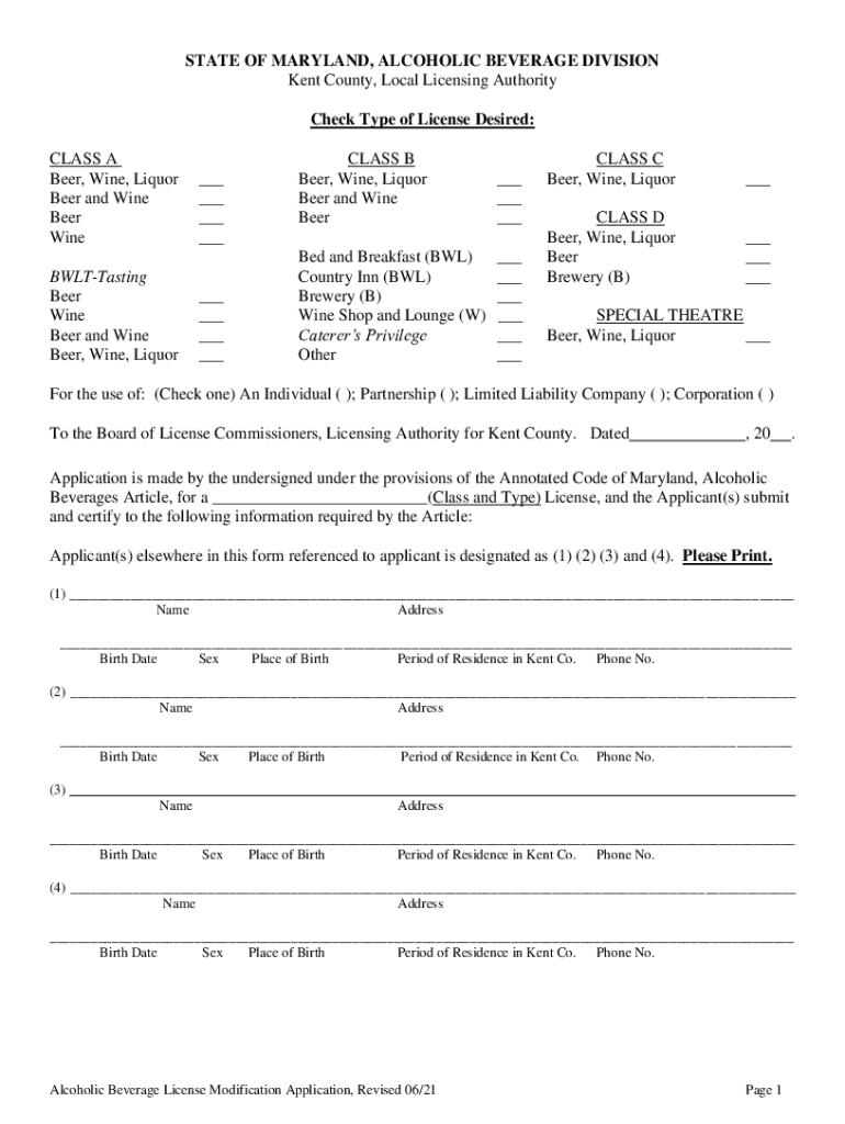 Fillable Online www.kentgov.usimagespdfSTATE OF MARYLAND, ALCOHOLIC ...