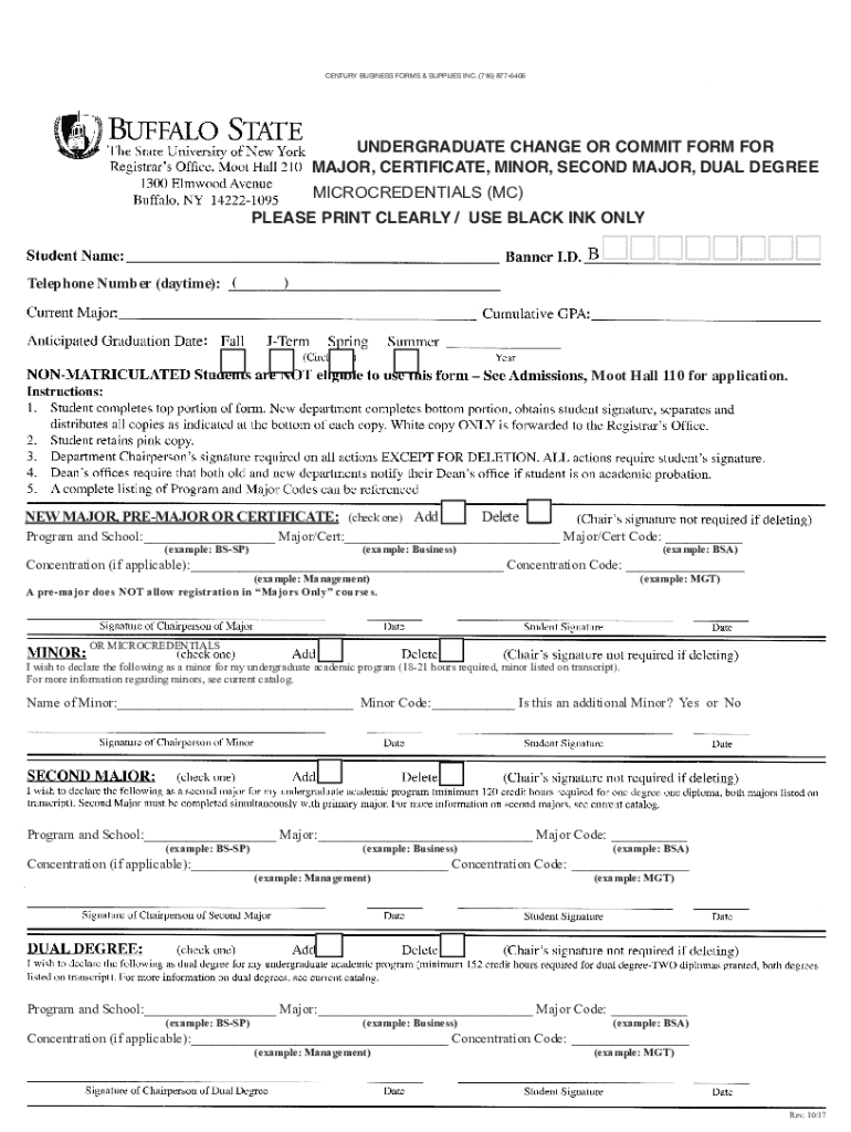 Fillable Online registrar buffalostate UNDERGRADUATE CHANGE OR COMMIT FORM FOR MAJOR ...