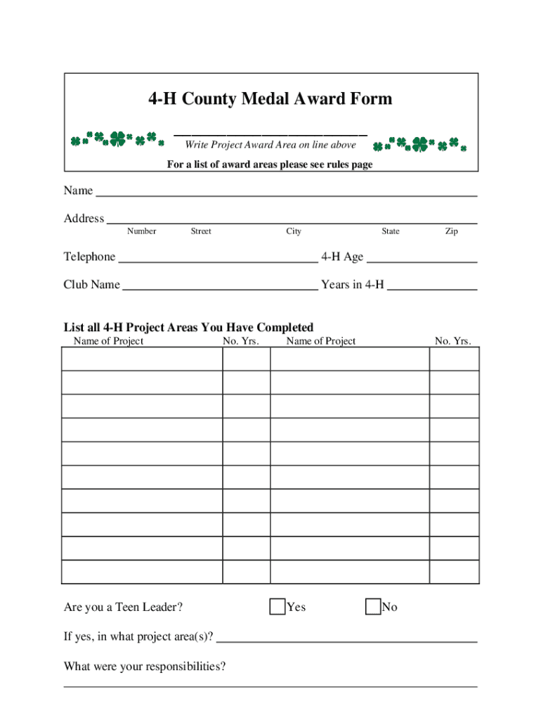 Fillable Online www.canr.msu.edulivingstonFillable County Award4-H ...