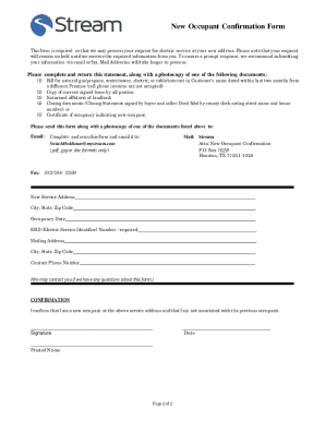 Fillable Online Reliant New Occupant Form - Fill and Sign Printable ...