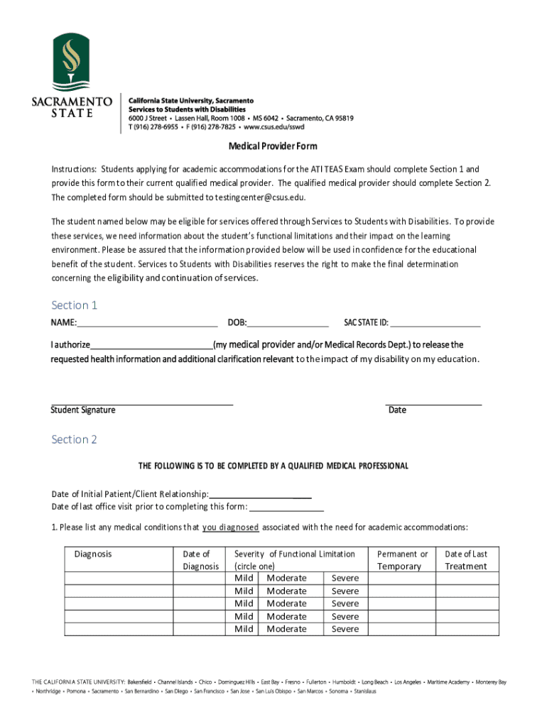 Fillable Online Student Disability Medical Provider Form Fax Email ...