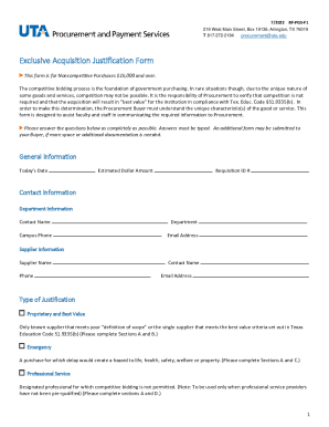 Fillable Online Exclusive Acquisition Justification Form Fax Email Print - pdfFiller
