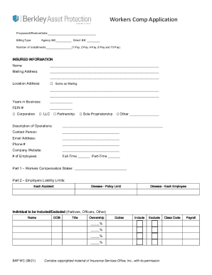 Fillable Online Workers Comp Application 2021 - Berkley Asset ...