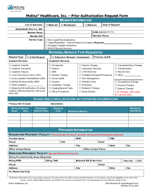Fillable Online Molina Healthcare Medicaid Prior Authorization/Pre ...