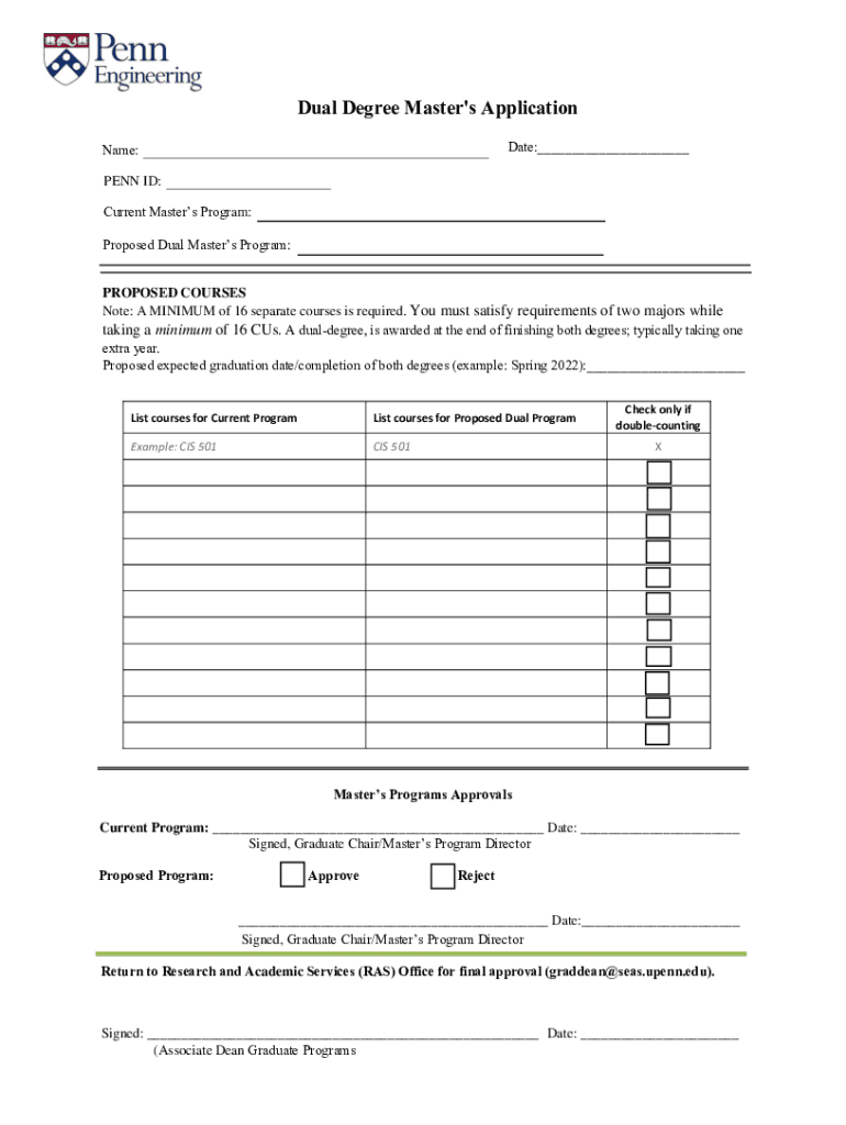 Fillable Online grad.seas.upenn.eduwp-contentuploadsDual Degree Master ...