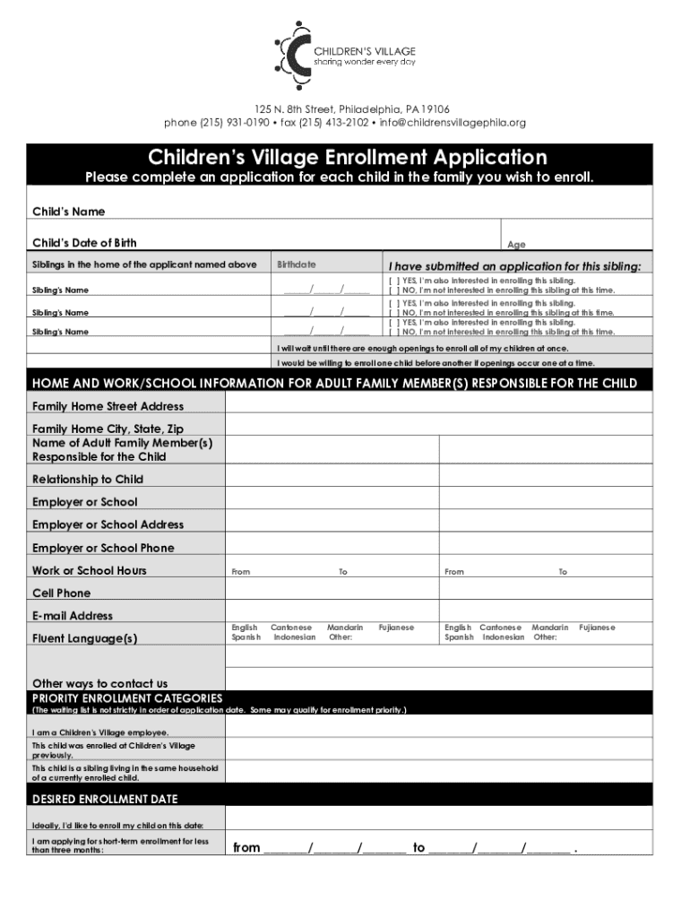 Fillable Online Enrollment Application - English Translation Fax Email Print - pdfFiller