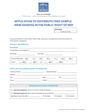 Fillable Online sfpublicworks.orgsitesdefaultAPPLICATION TO DISTRIBUTE ...