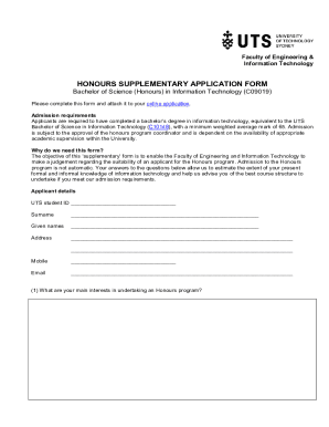 Fillable Online HONOURS SUPPLEMENTARY APPLICATION FORM Fax Email Print ...