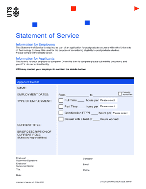Fillable Online Statement of Service - University of Technology Sydney ...