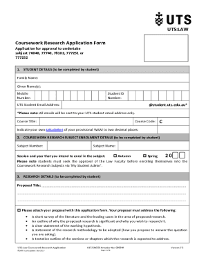Fillable Online UTS:LAW 2 0 Coursework Research Application Form Fax ...
