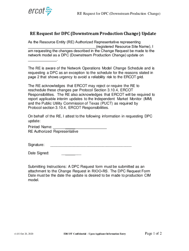Fillable Online www.ercot.com1020RE Request for DPC (Downstream ...