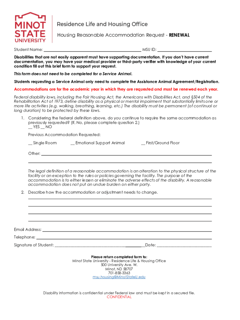 Fillable Online Housing Reasonable Accommodation Request - RENEWAL ...