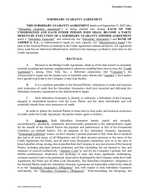 Fillable Online Subsidiary Guaranty: Definition & Sample Fax Email ...