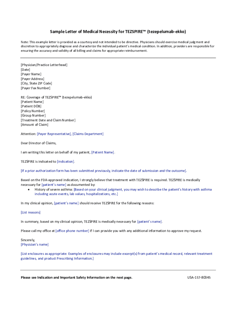 Fillable Online SAMPLE LETTER OF MEDICAL NECESSITYLetter of Medical ...