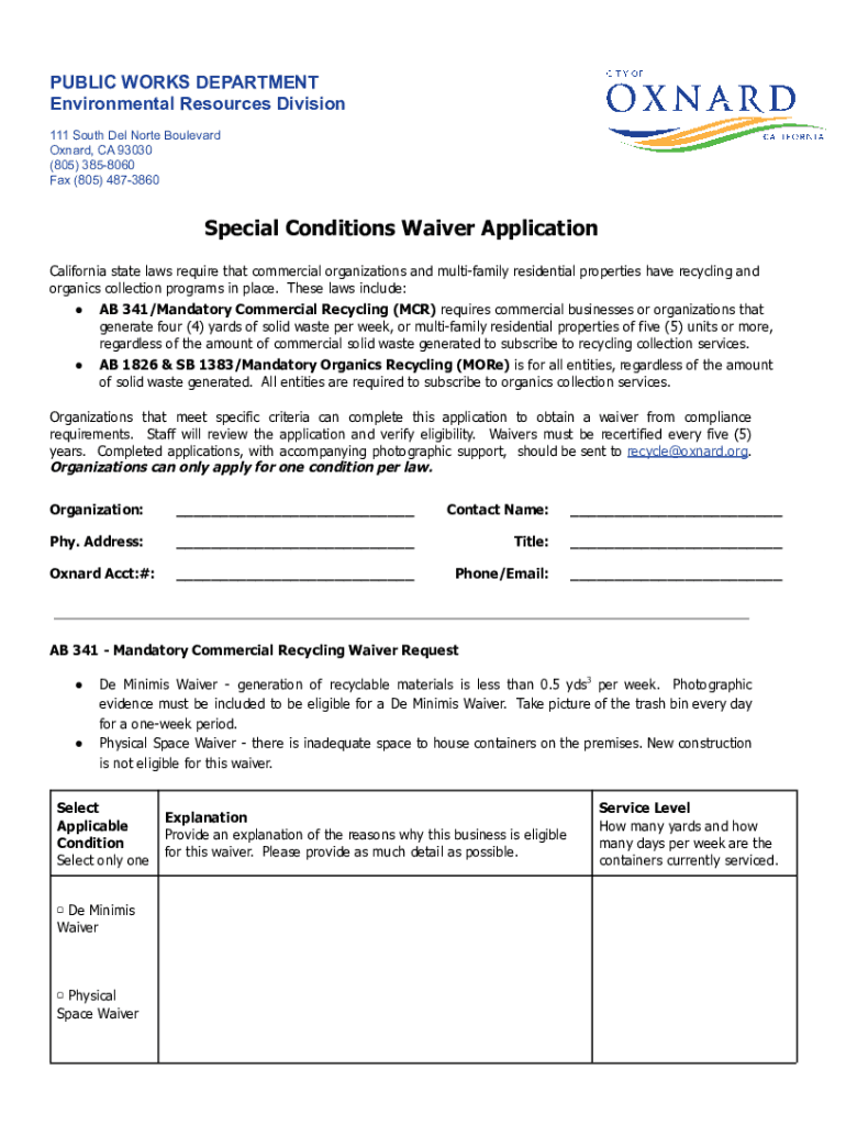 Fillable Online Special Conditions Waiver Form rev 1.10.22 Fax Email ...