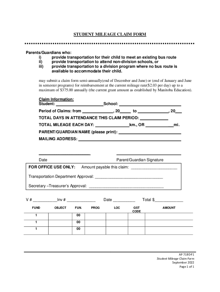 Fillable Online STUDENT MILEAGE CLAIM FORM Fax Email Print - pdfFiller