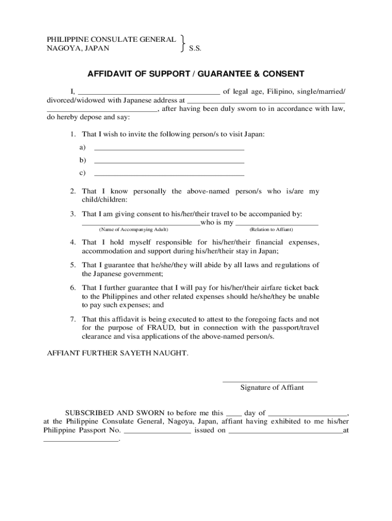 Fillable Online AFFIDAVIT OF SUPPORT / GUARANTEE & CONSENT - Department of Foreign Affairs Fax ...