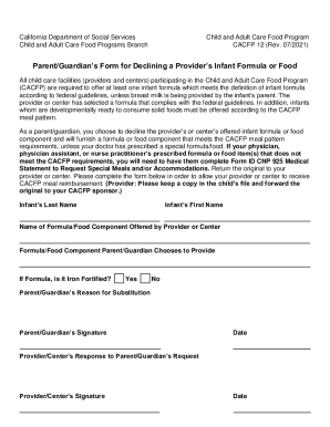 Fillable Online Parent/Guardians Form for Declining a Providers Infant ...