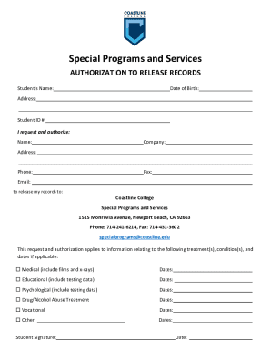 Fillable Online Authorization to Release Records Fax Email Print - pdfFiller