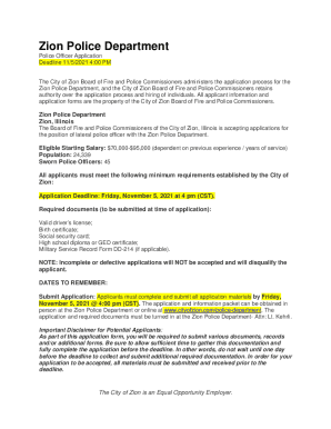 Fillable Online Police Department - City of Zion Fax Email Print ...