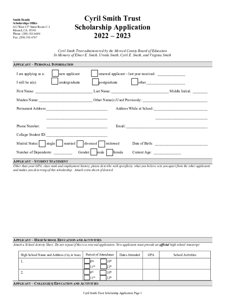 Fillable Online www.smithcoagt.org forms 2022 Scholarship2022 ...