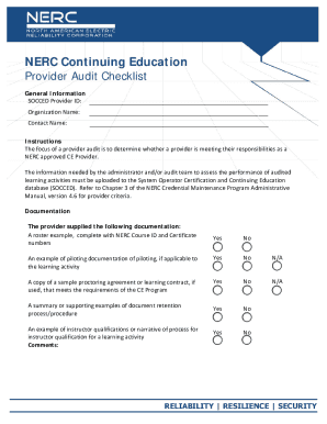 Fillable Online NERC Continuing Education Level 2 Course Audit ...