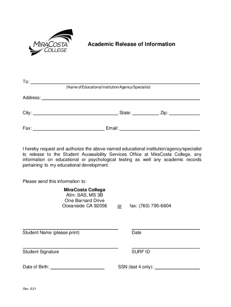 Fillable Online FERPA Consent to Release Student Information ...