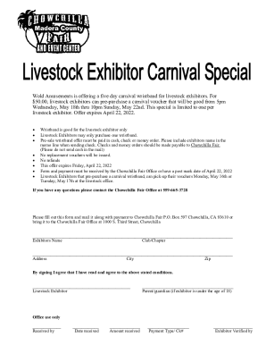 Fillable Online Livestock exhibitor carnival special form.pub Fax Email ...