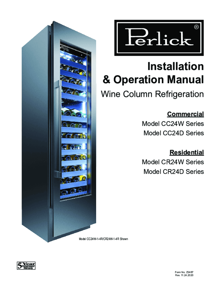 Fillable Online Perlick CC24D Series Refrigerator Installation ...