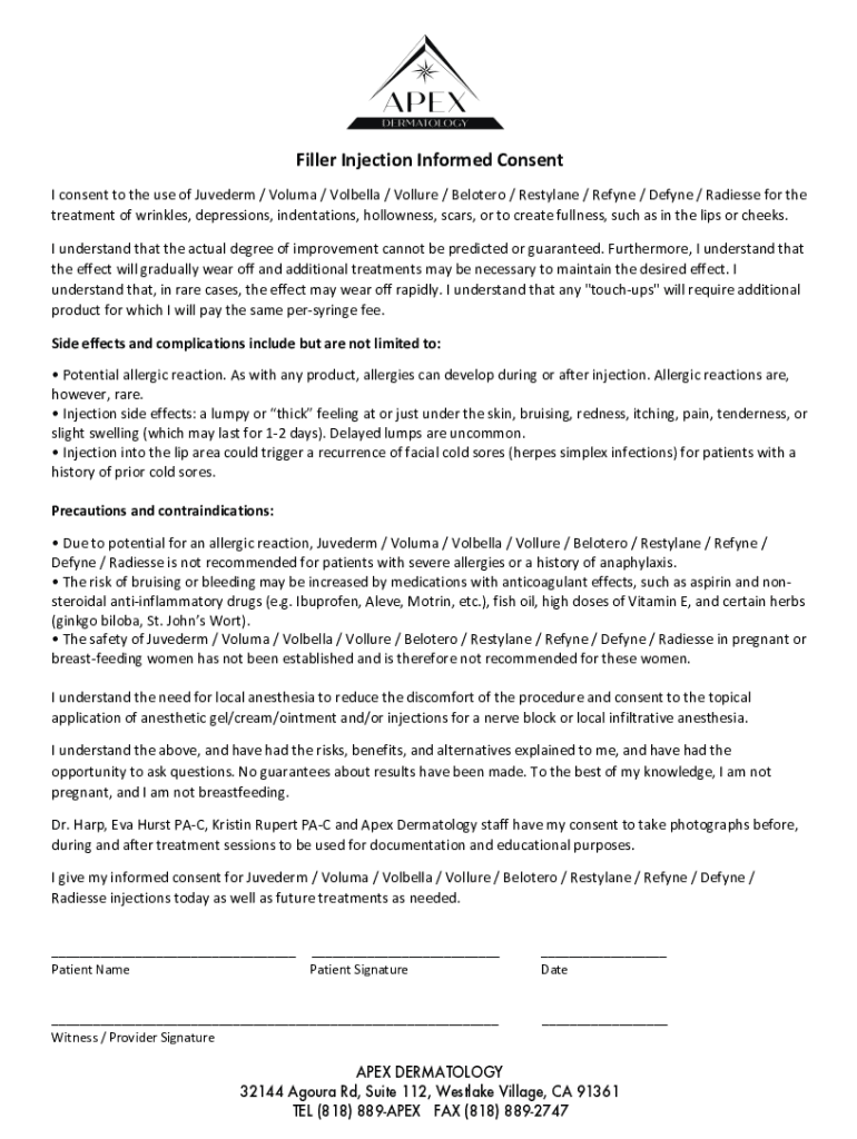 Fillable Online Informed Consent For Juvederm Injection - Plastic ...