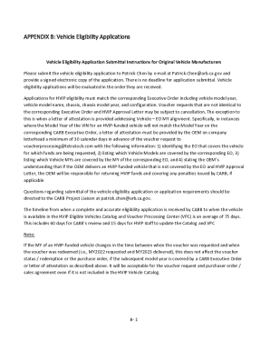 Fillable Online APPENDIX B: Vehicle Eligibility Applications - California HVIP Fax Email Print ...