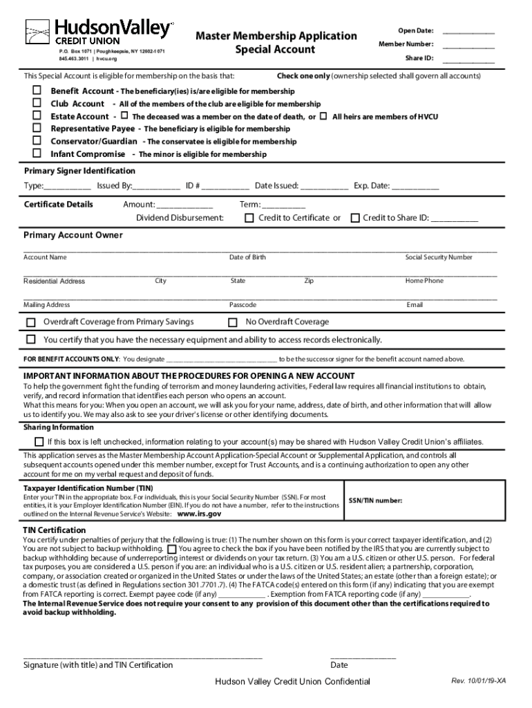 Fillable Online Master Membership Application - Special Account. Master ...