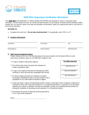 Fillable Online Dependent Verification Worksheet 4 Fax Email Print - pdfFiller