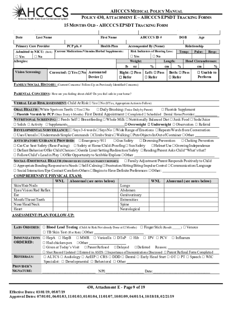 Fillable Online AHCCCS MEDICAL POLICY MANUAL. 15 MONTHS OLD - AHCCCS ...
