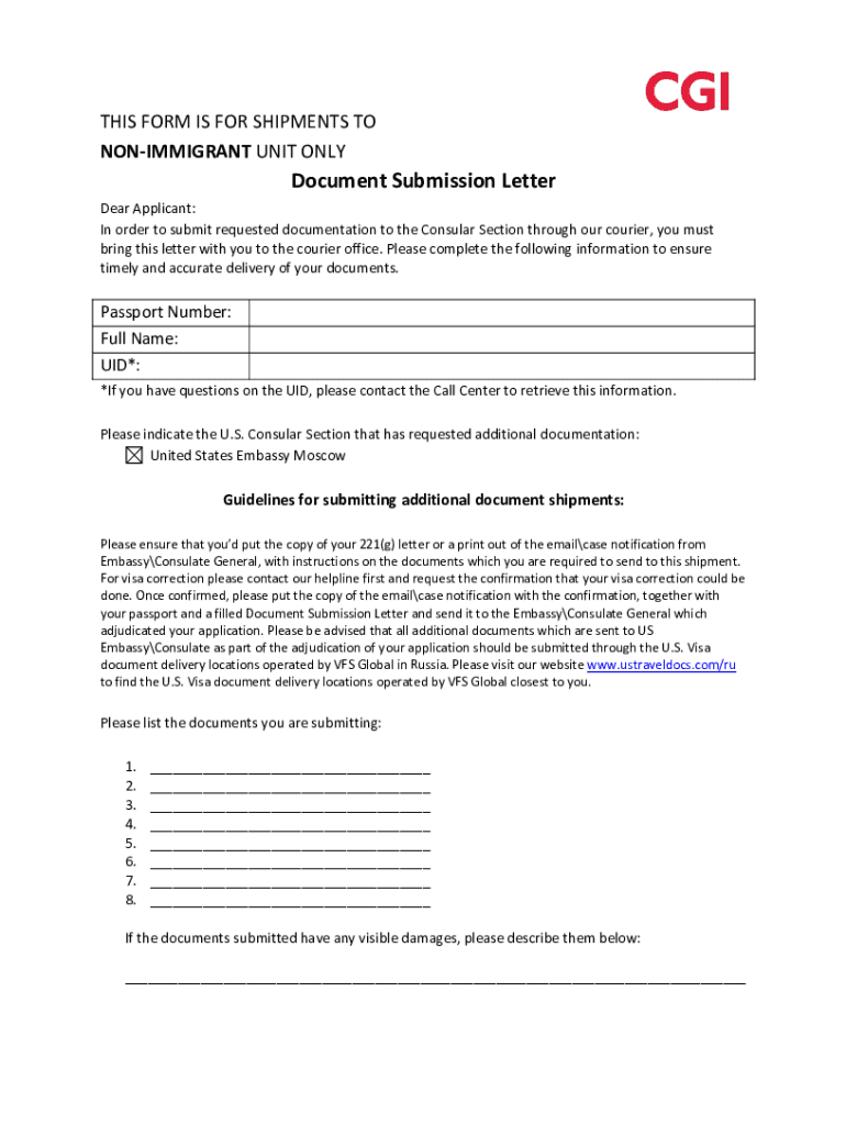 Fillable Online www.ustraveldocs.comruDocumentSubmissionLetterTHIS FORM ...
